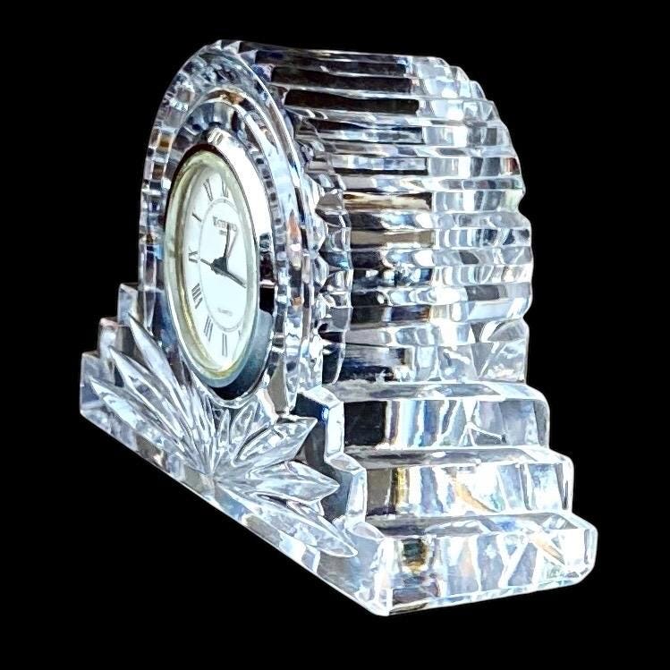 Waterford Lismore Clock Cottage Mantle Clock Art Deco Lead Crystal 2.5” Tall X 4” Wide X 1.5 ...