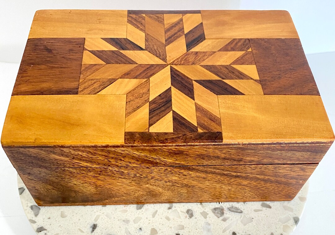 Vintage Marquetry Wood Inlaid Box Trinket Jewelry Mid Century 70s Style ...