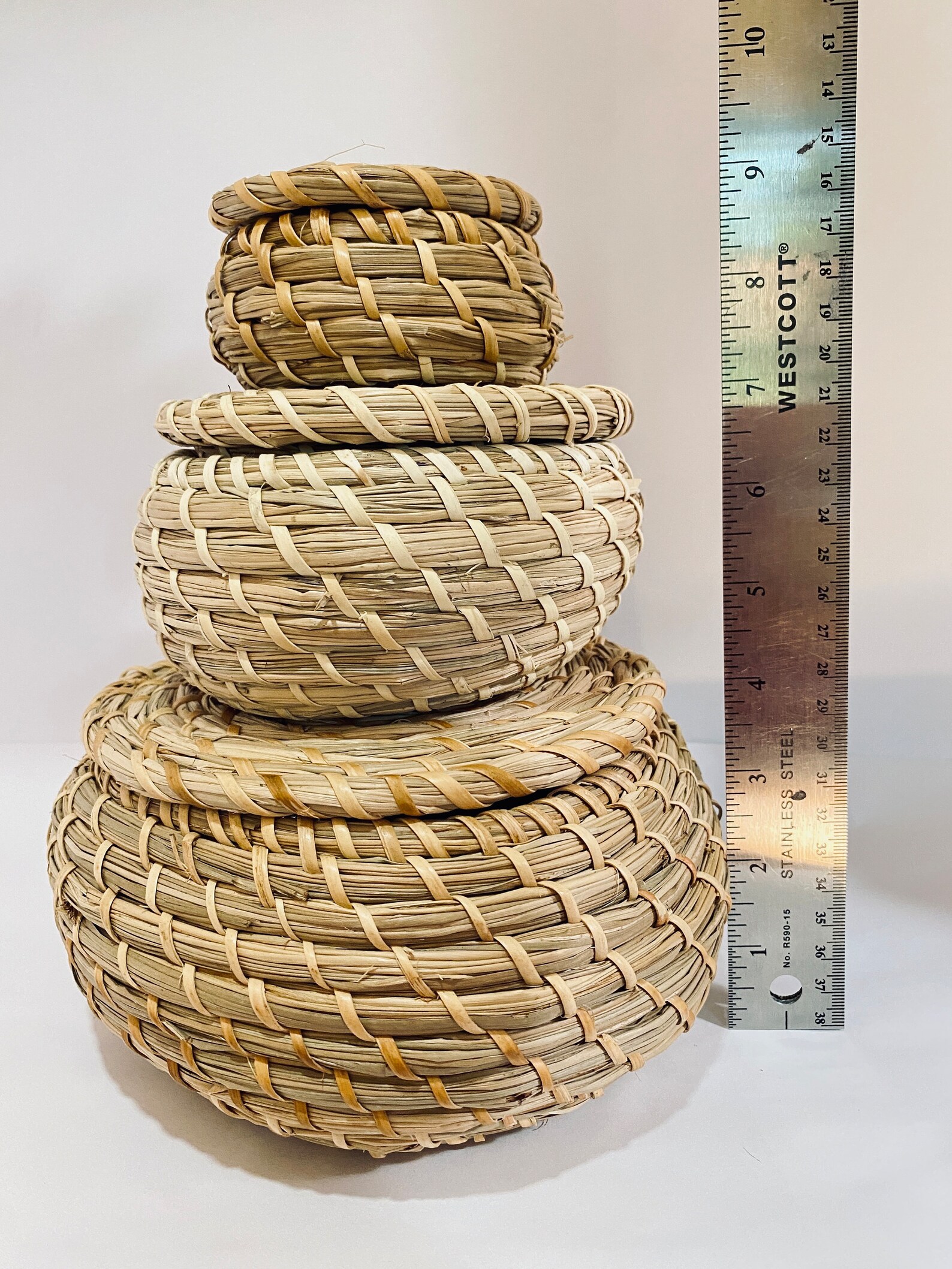 3 Nesting Coiled Gullah Sweetgrass Baskets With Lids Trinket or Jewelry ...