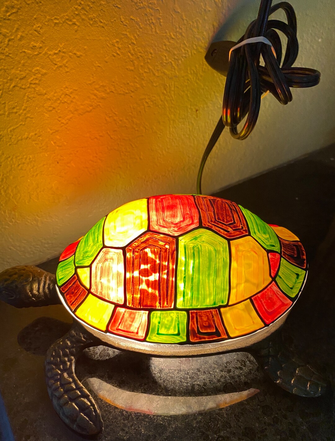 Tiffany Style Vintage Stained Glass Turtle Accent Table Lamp Nightlight ...
