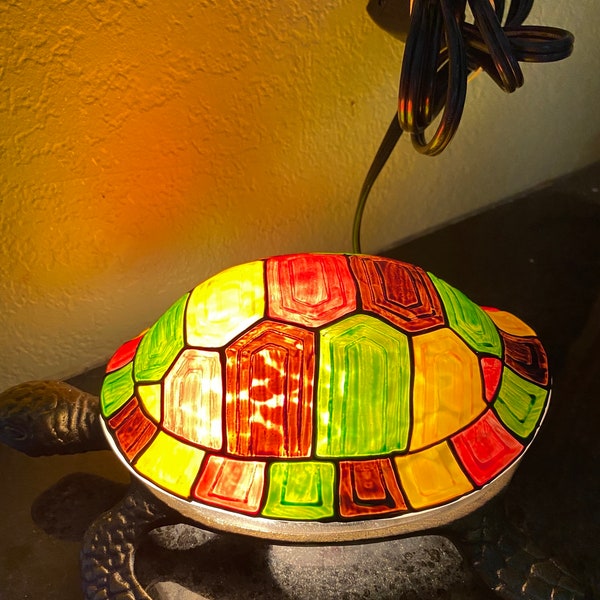 Vintage Stained Glass Turtle Lamp - Etsy