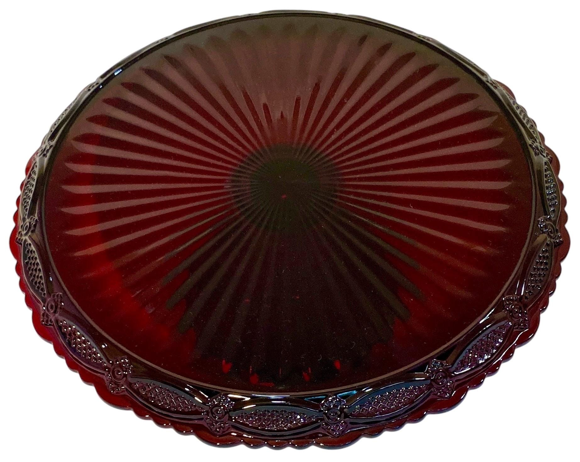 Vintage Red Glass Cake Plate Stand Pedestal Avon Glass Cape Cod Ruby ...