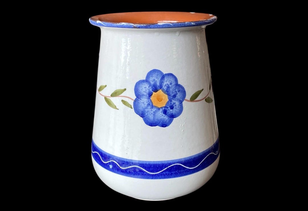 Italian Utensil Holder Hand Painted White & Blue Flowers Made in Italy ...