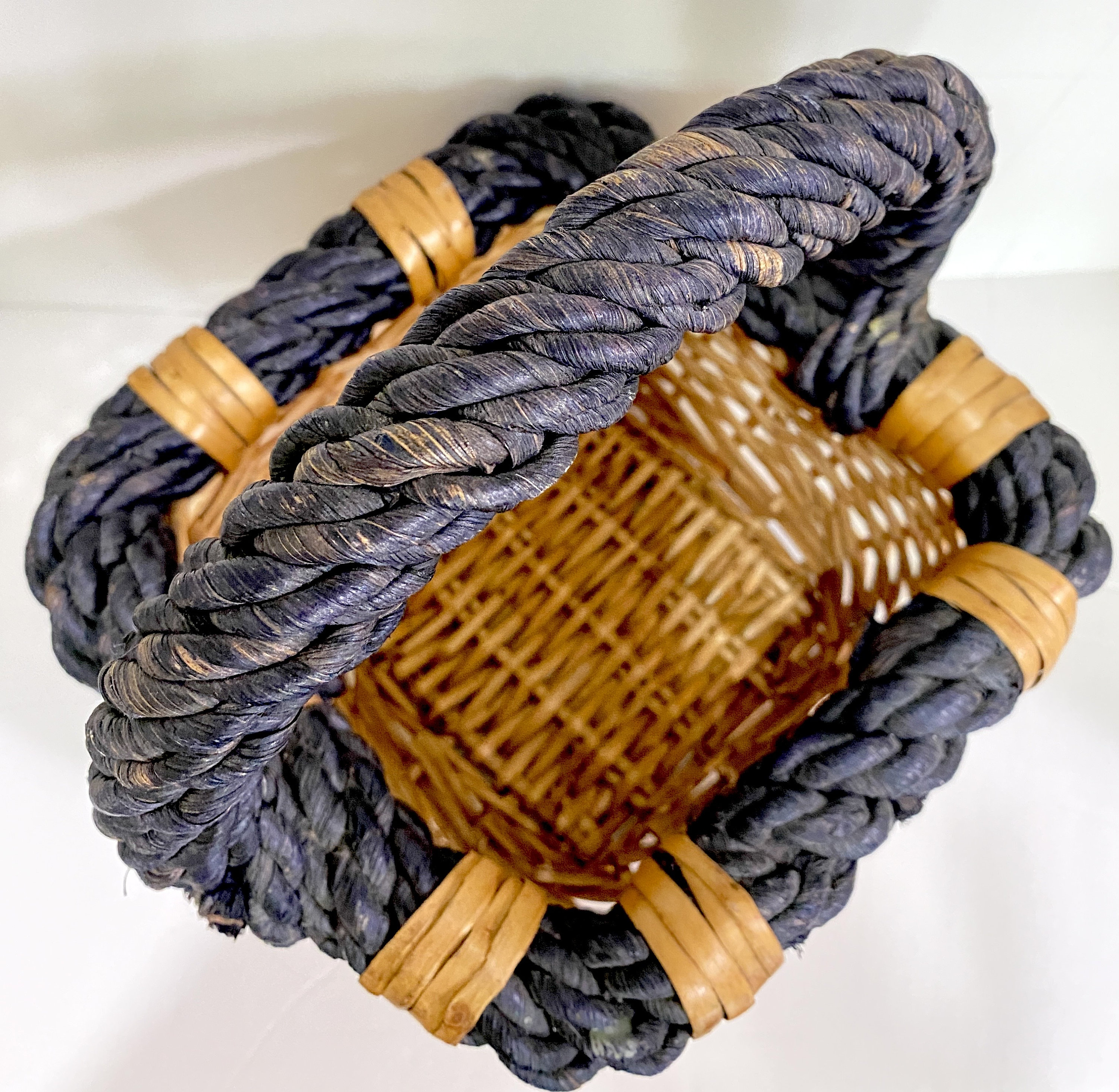 Sturdy Bi-color Wicker Woven Square Decorative Basket, Woven Nautical ...