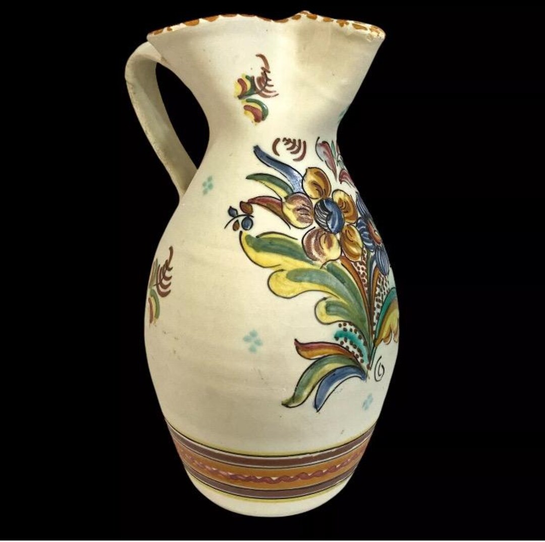 Antique Pitcher Spanish Bisque Porcelain Vase Hand Made Hand Painted ...