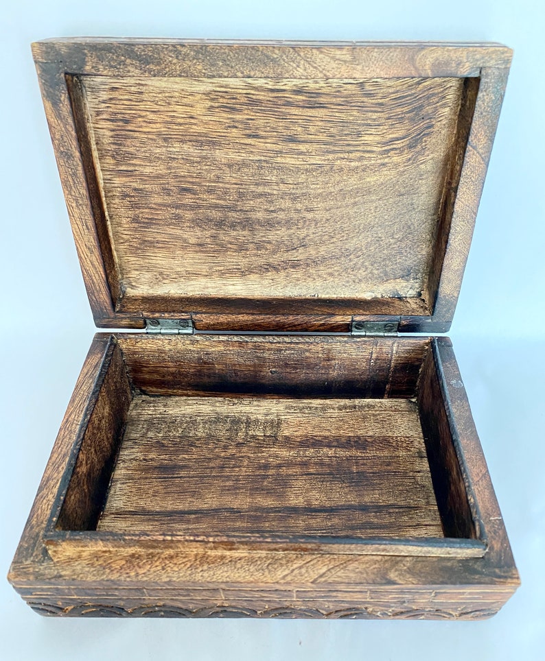 Carved Wood Box OOAK Japanese Hand Carved Burnt Pyrography Shou Sugi ...