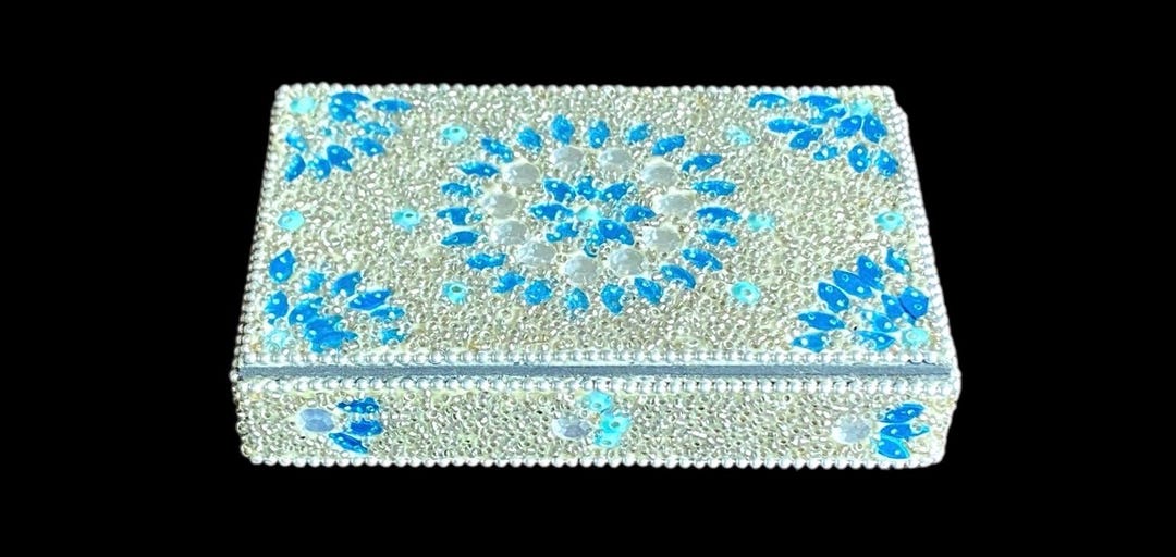 Bejeweled Blue Rhinestone Trinket Box With Blingy Matching Pens (5”x3 ...
