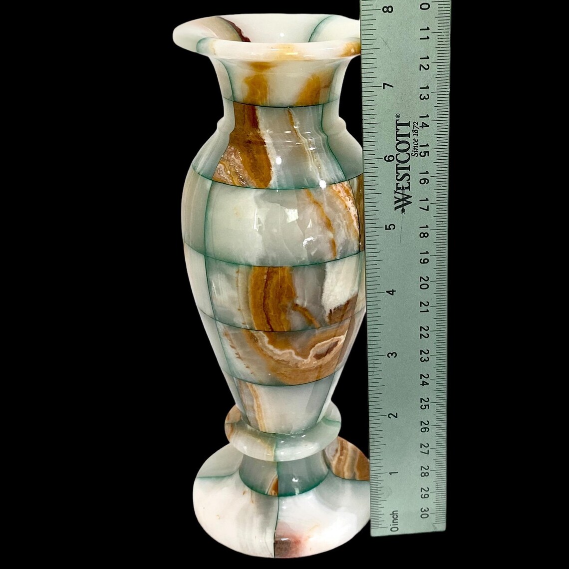 Segmented Checkerboard Onyx Vase With Green, Brown and White Marble ...