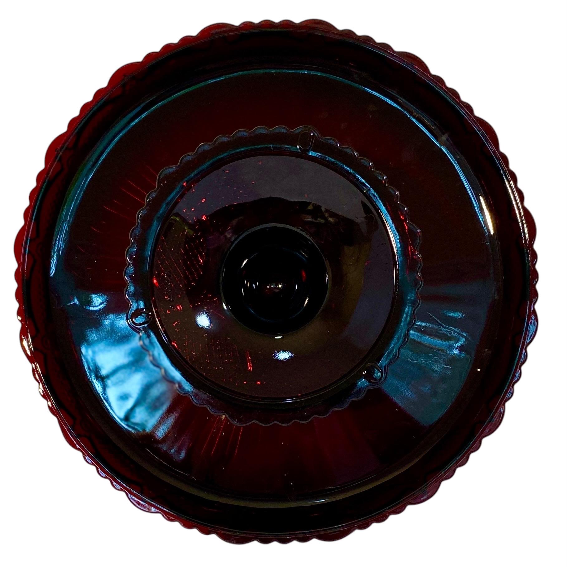 Vintage Red Glass Cake Plate Stand Pedestal Avon Glass Cape Cod Ruby ...