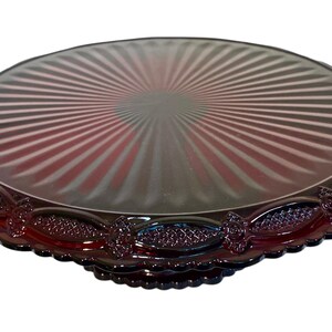 Vintage Red Glass Cake Plate Stand Pedestal Avon Glass Cape Cod Ruby ...