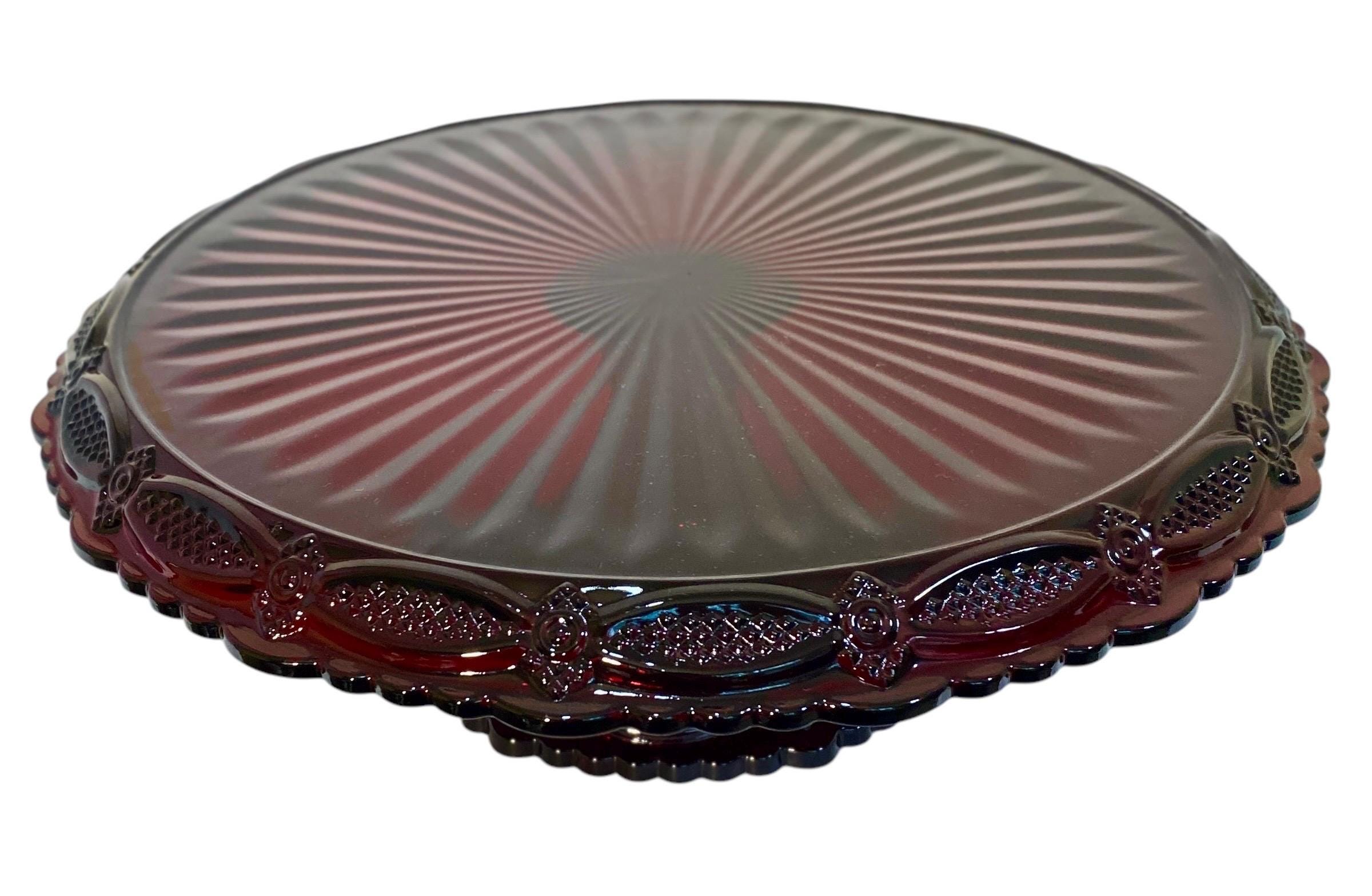 Vintage Red Glass Cake Plate Stand Pedestal Avon Glass Cape Cod Ruby ...