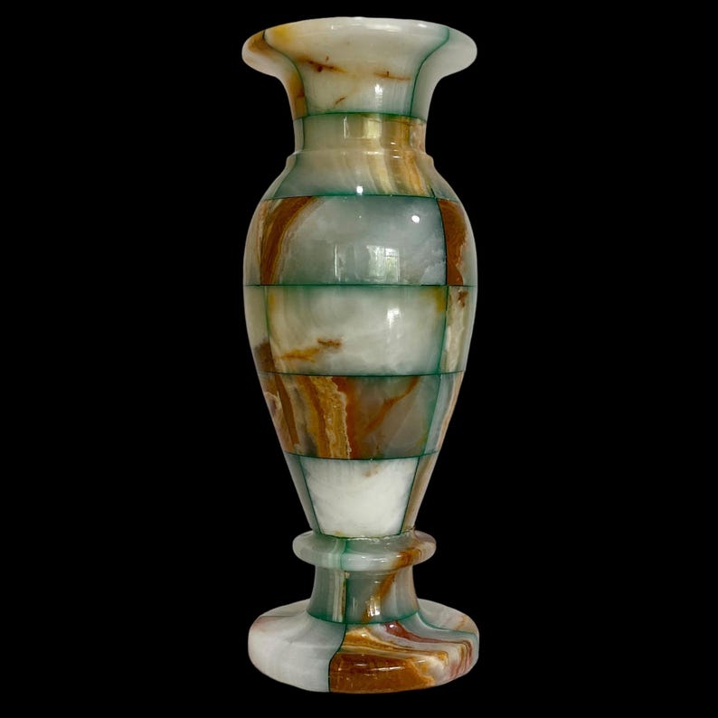 Segmented Checkerboard Onyx Vase With Green, Brown and White Marble ...