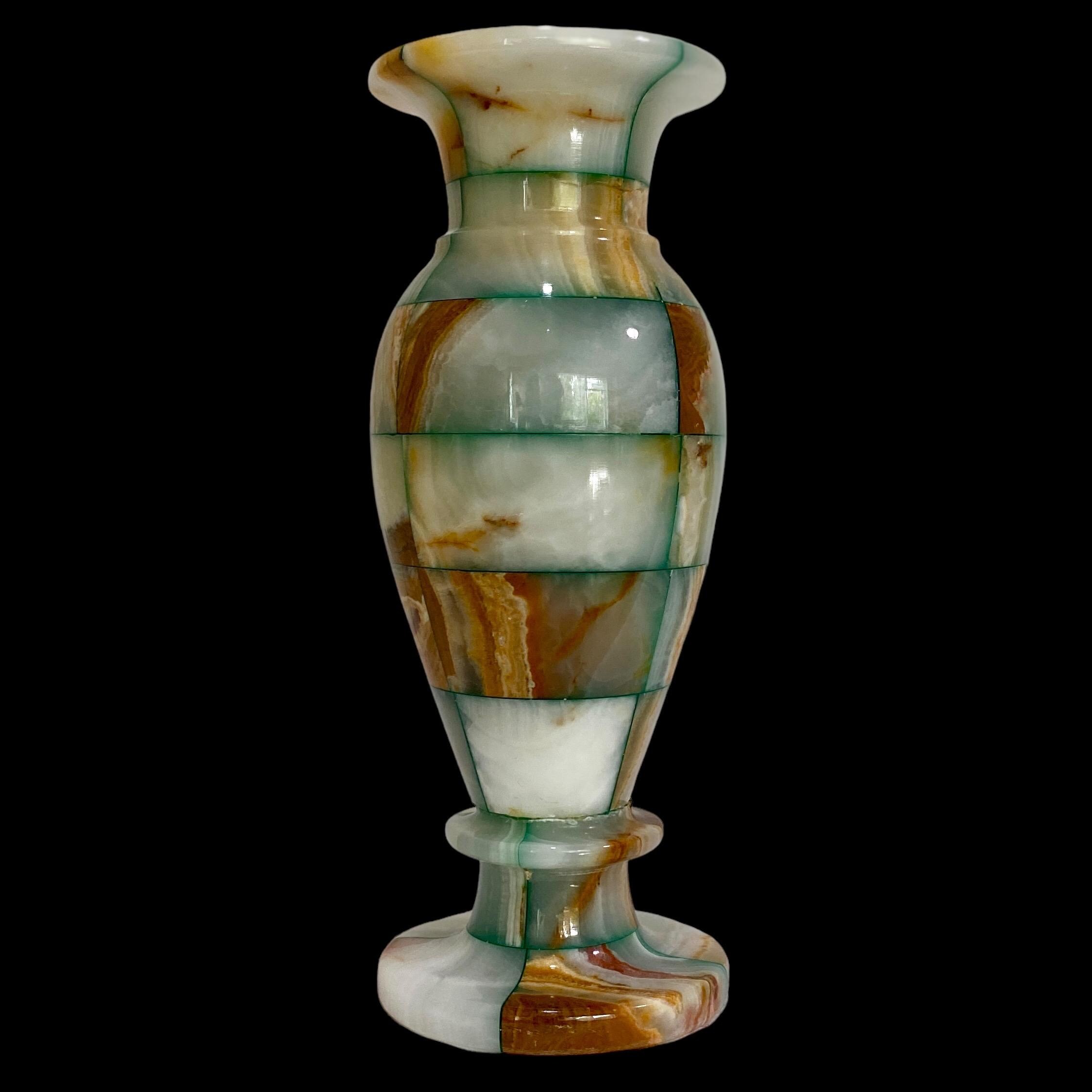 Segmented Checkerboard Onyx Vase With Green, Brown and White Marble ...