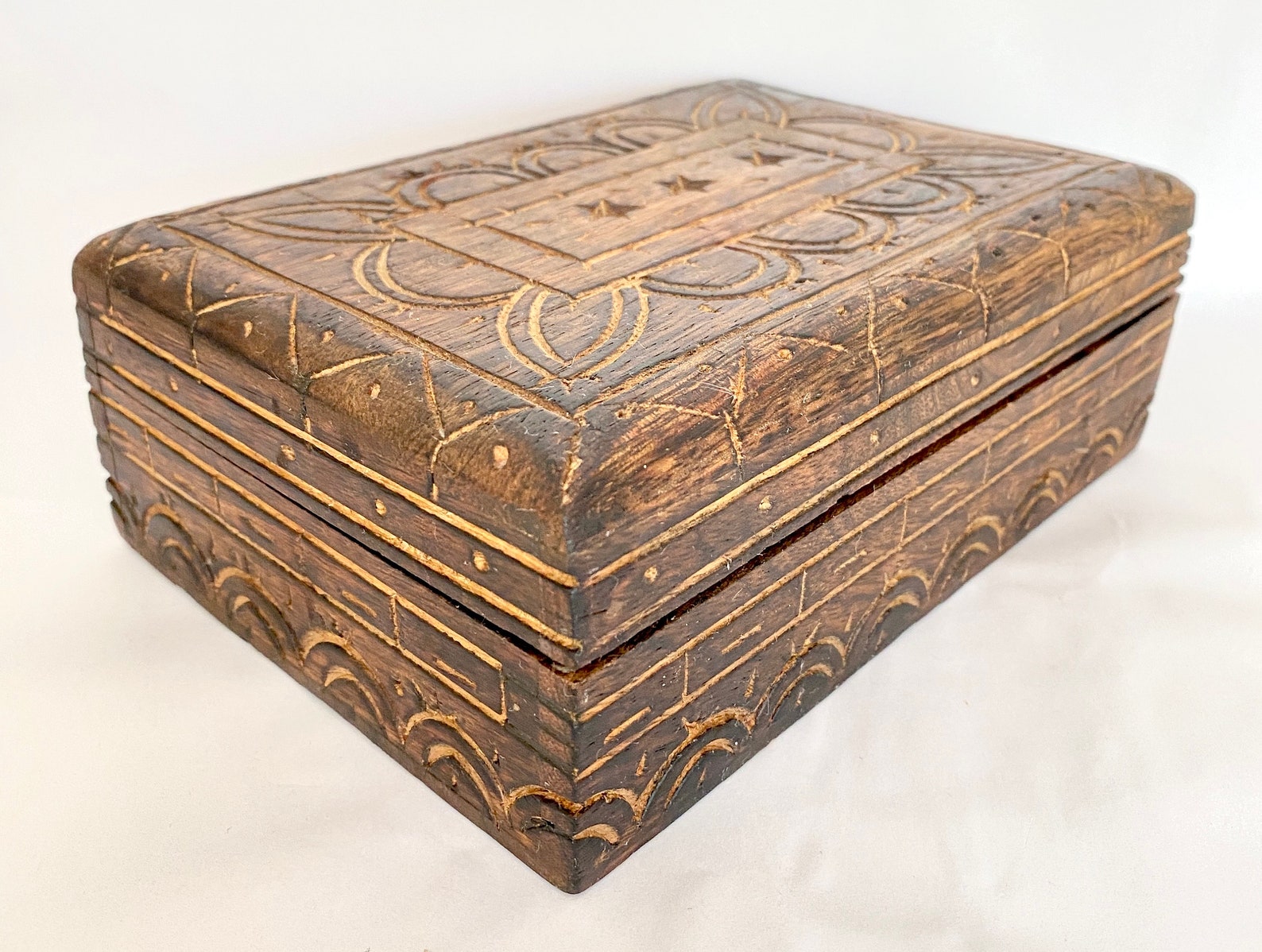 Carved Wood Box OOAK Japanese Hand Carved Burnt Pyrography Shou Sugi ...