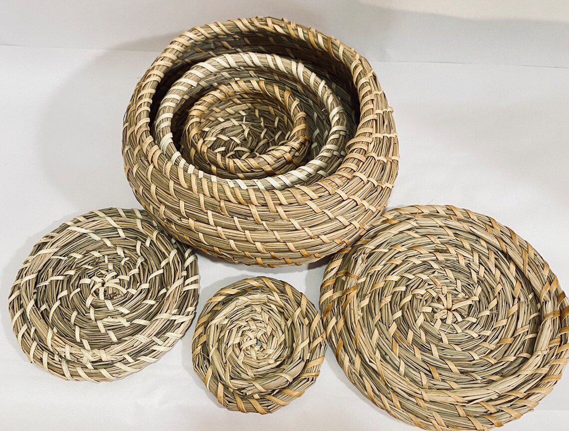 3 Nesting Coiled Gullah Sweetgrass Baskets With Lids Trinket or Jewelry ...