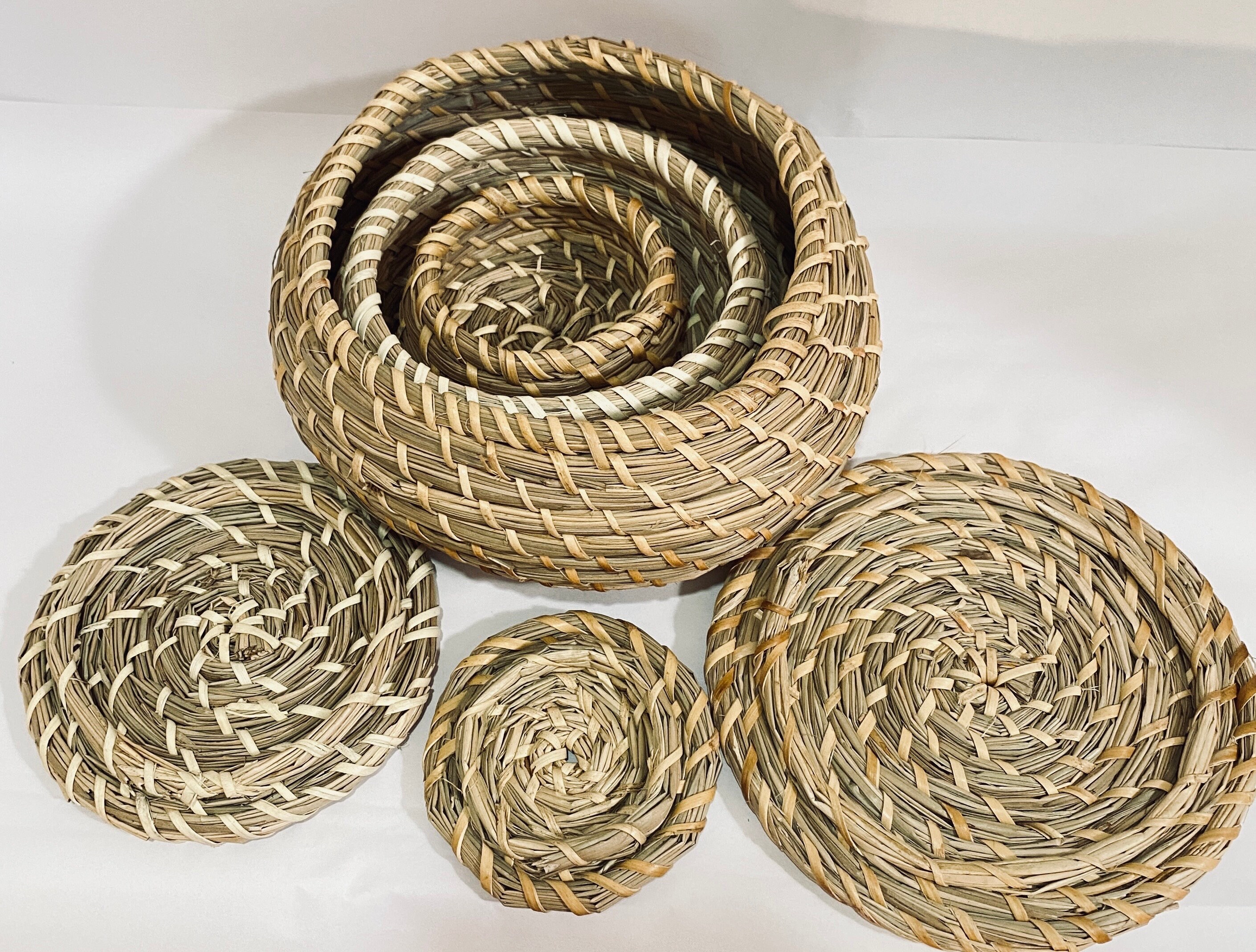 3 Nesting Coiled Gullah Sweetgrass Baskets With Lids Trinket or Jewelry ...
