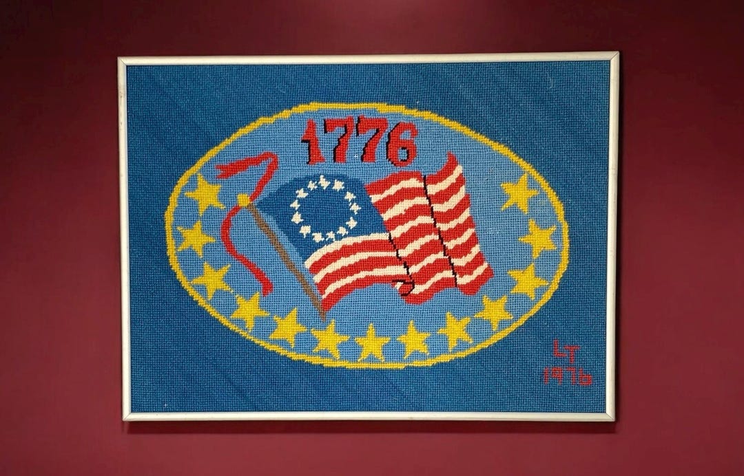 Framed US Flag Needlepoint Vintage Patriotic 13 Colonies Framed ...