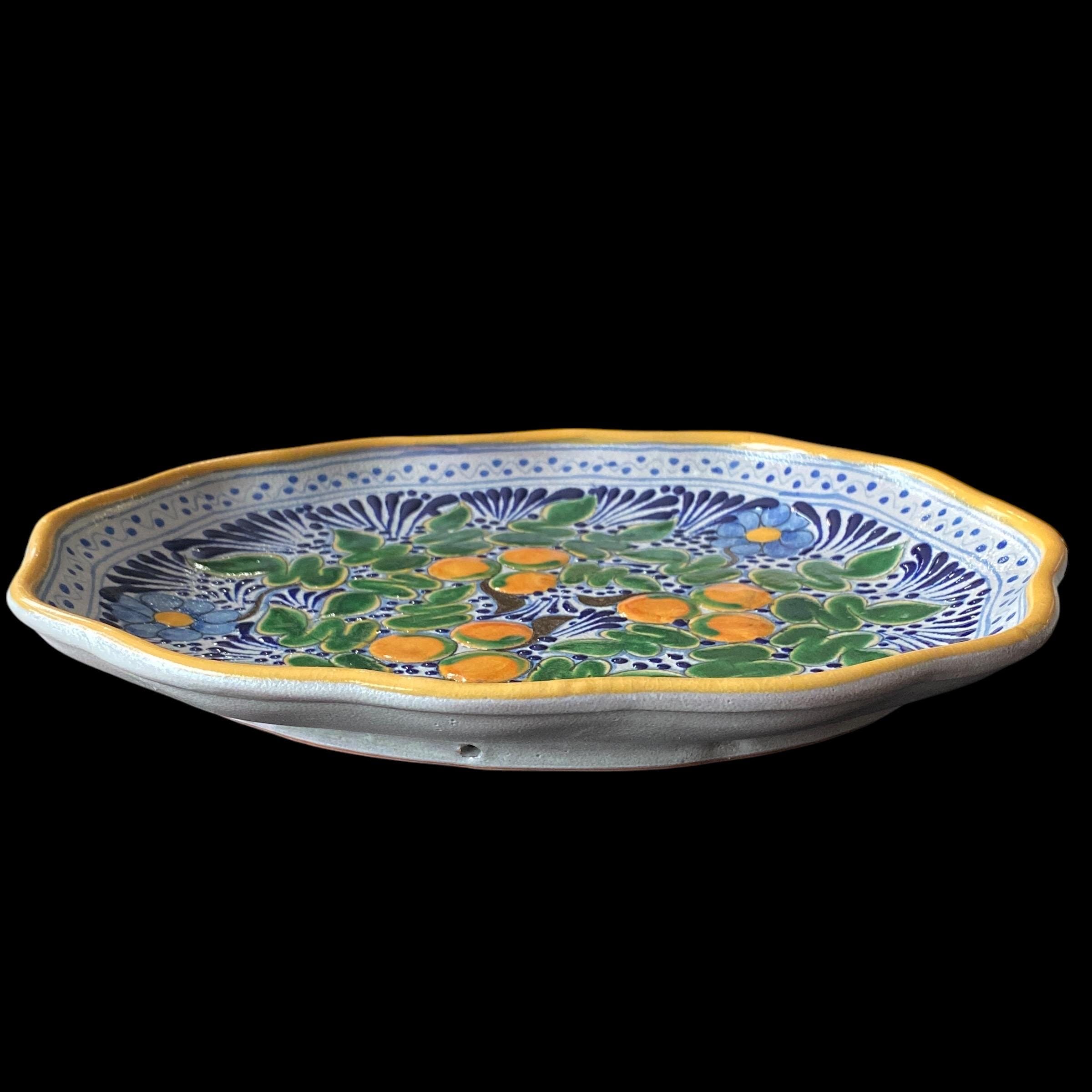 Mexican Talavera Platter Majolica With Oranges & Blue Daisies Serving ...