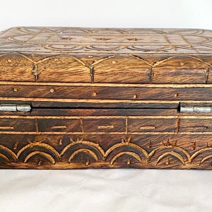 Carved Wood Box OOAK Japanese Hand Carved Burnt Pyrography Shou Sugi ...