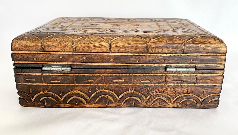 Carved Wood Box OOAK Japanese Hand Carved Burnt Pyrography Shou Sugi ...