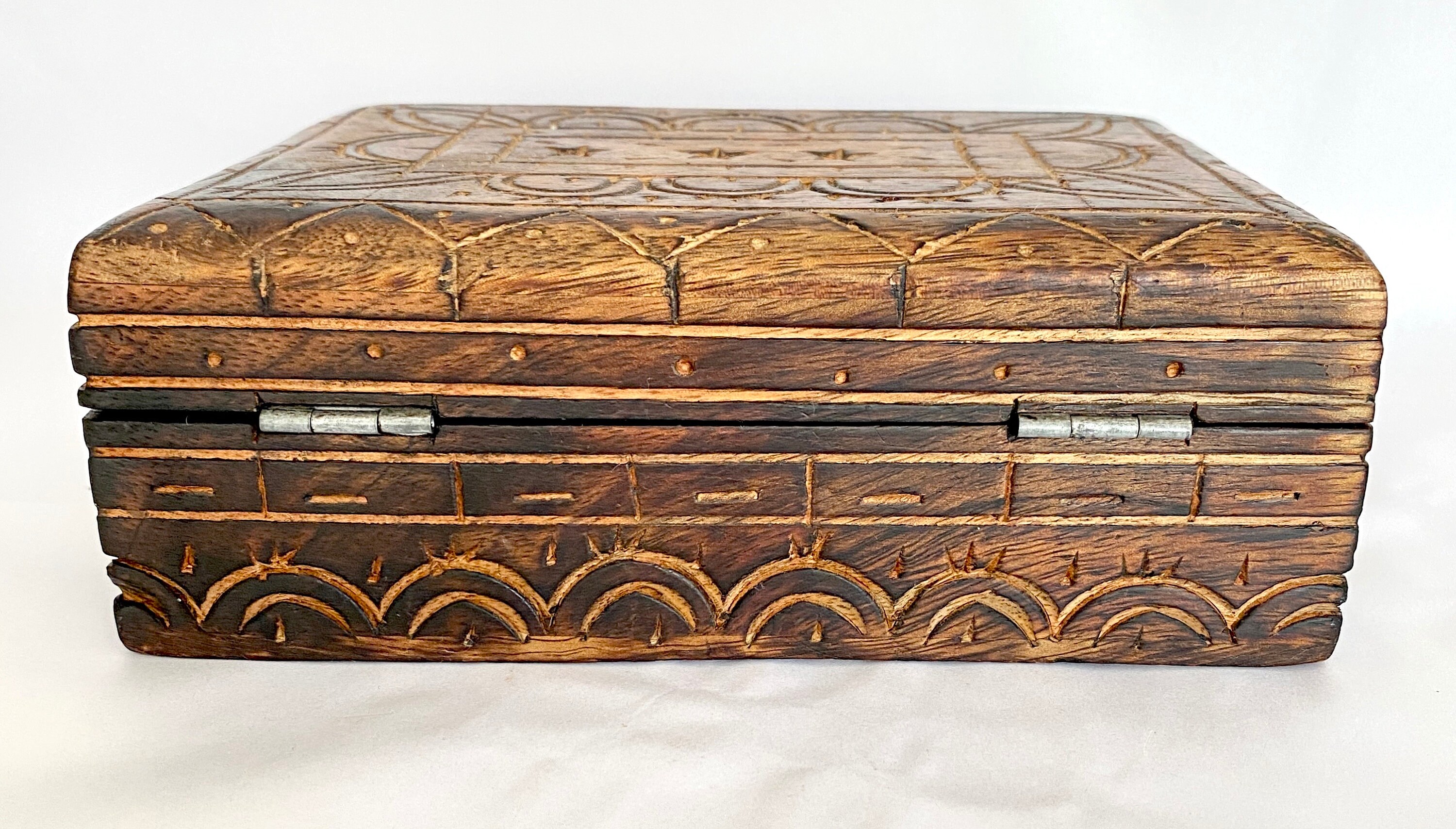 Carved Wood Box OOAK Japanese Hand Carved Burnt Pyrography Shou Sugi ...