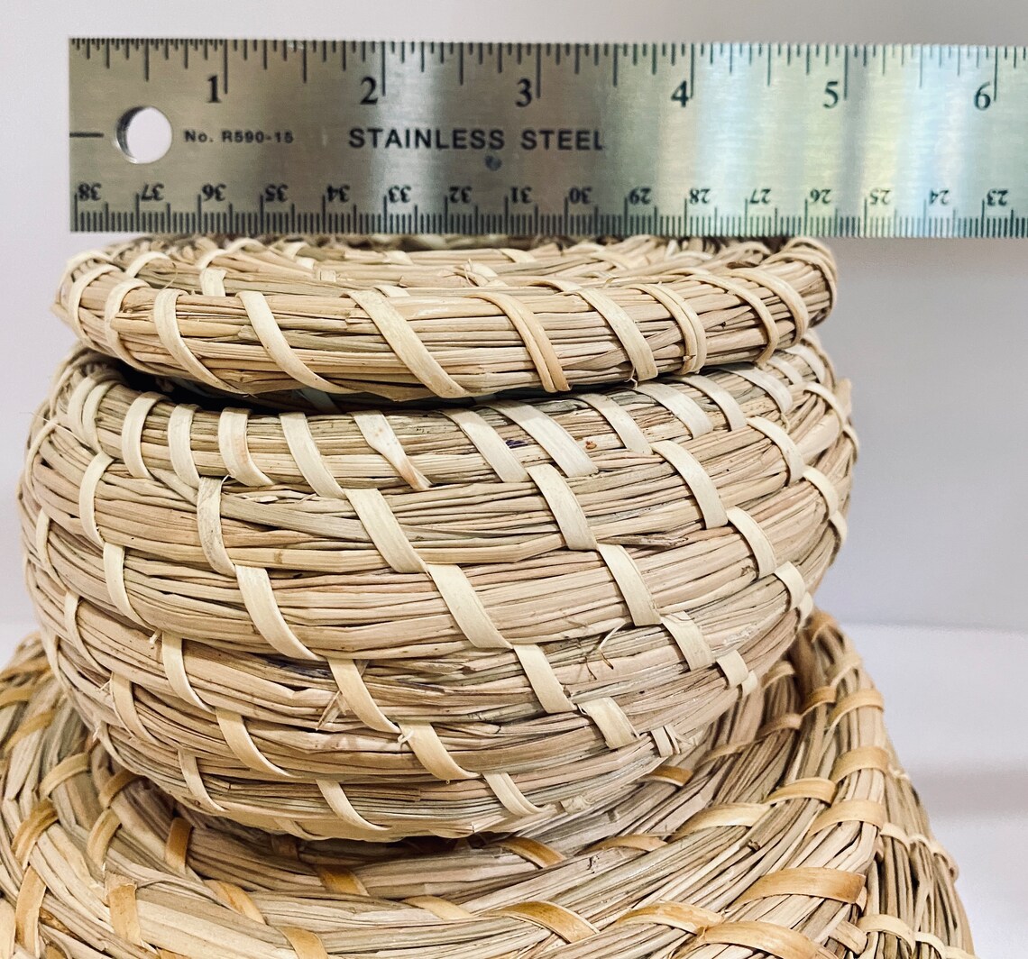 3 Nesting Coiled Gullah Sweetgrass Baskets With Lids Trinket or Jewelry ...