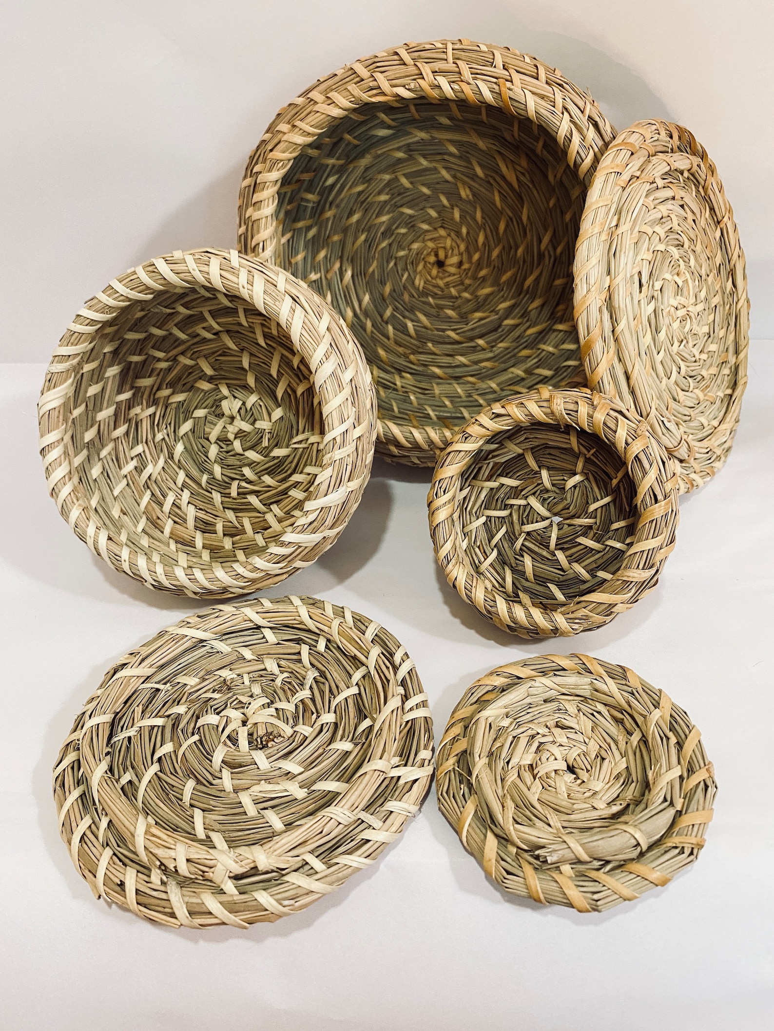 3 Nesting Coiled Gullah Sweetgrass Baskets With Lids Trinket or Jewelry ...