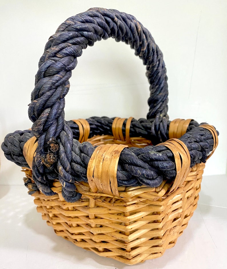 Sturdy Bi-color Wicker Woven Square Decorative Basket, Woven Nautical ...
