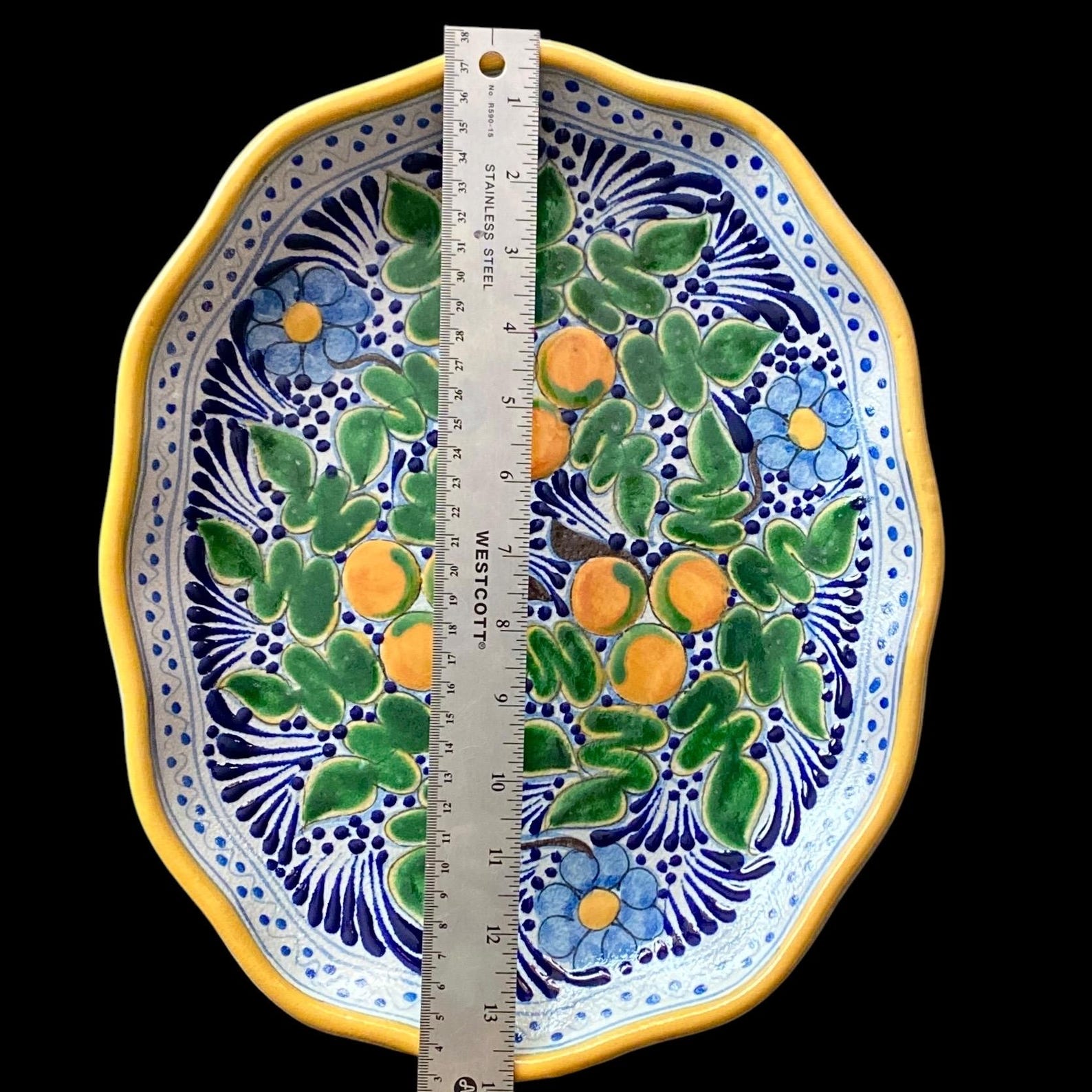 Mexican Talavera Platter Majolica With Oranges & Blue Daisies Serving ...