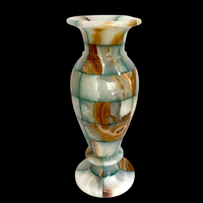 Segmented Checkerboard Onyx Vase With Green, Brown and White Marble ...