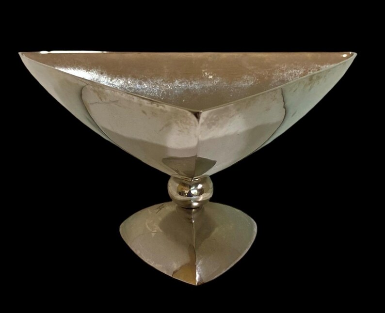 MCM Footed Pedestal Bowl Stainless Steel Triangle Contour silver Chrome ...