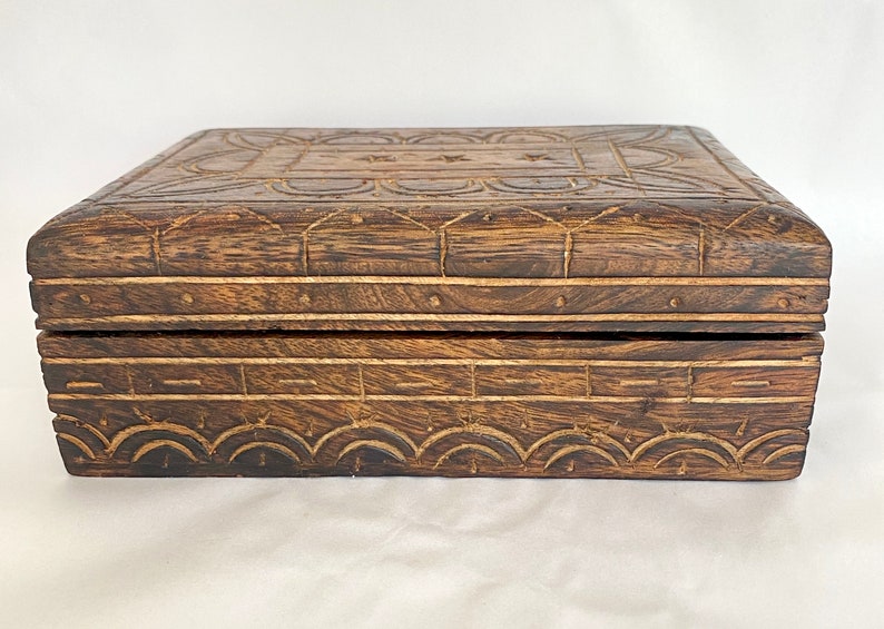 Carved Wood Box OOAK Japanese Hand Carved Burnt Pyrography Shou Sugi ...
