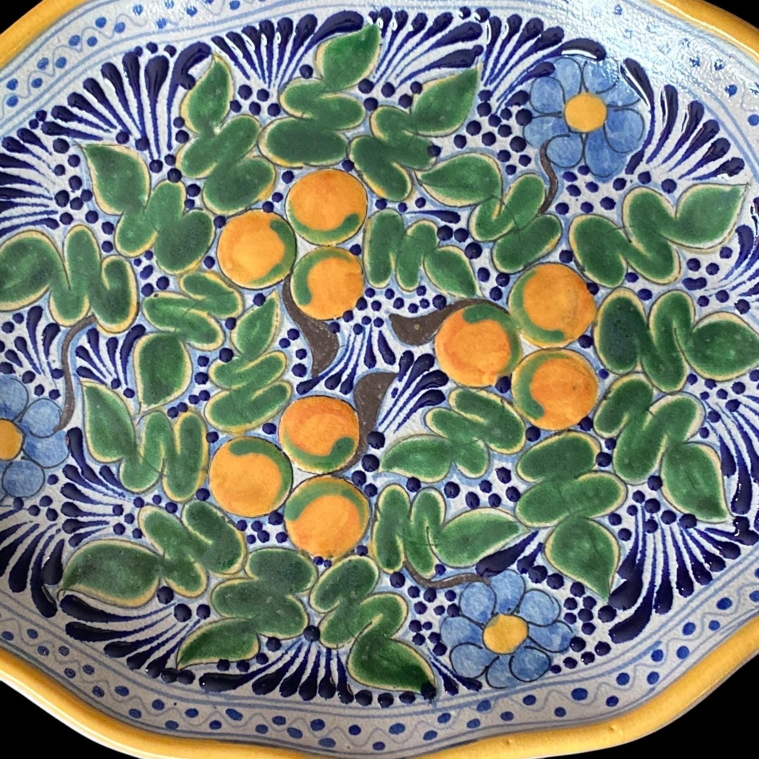 Mexican Talavera Platter Majolica With Oranges & Blue Daisies Serving ...