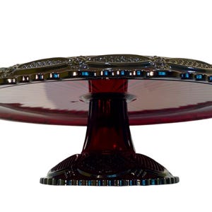 Vintage Red Glass Cake Plate Stand Pedestal Avon Glass Cape Cod Ruby ...