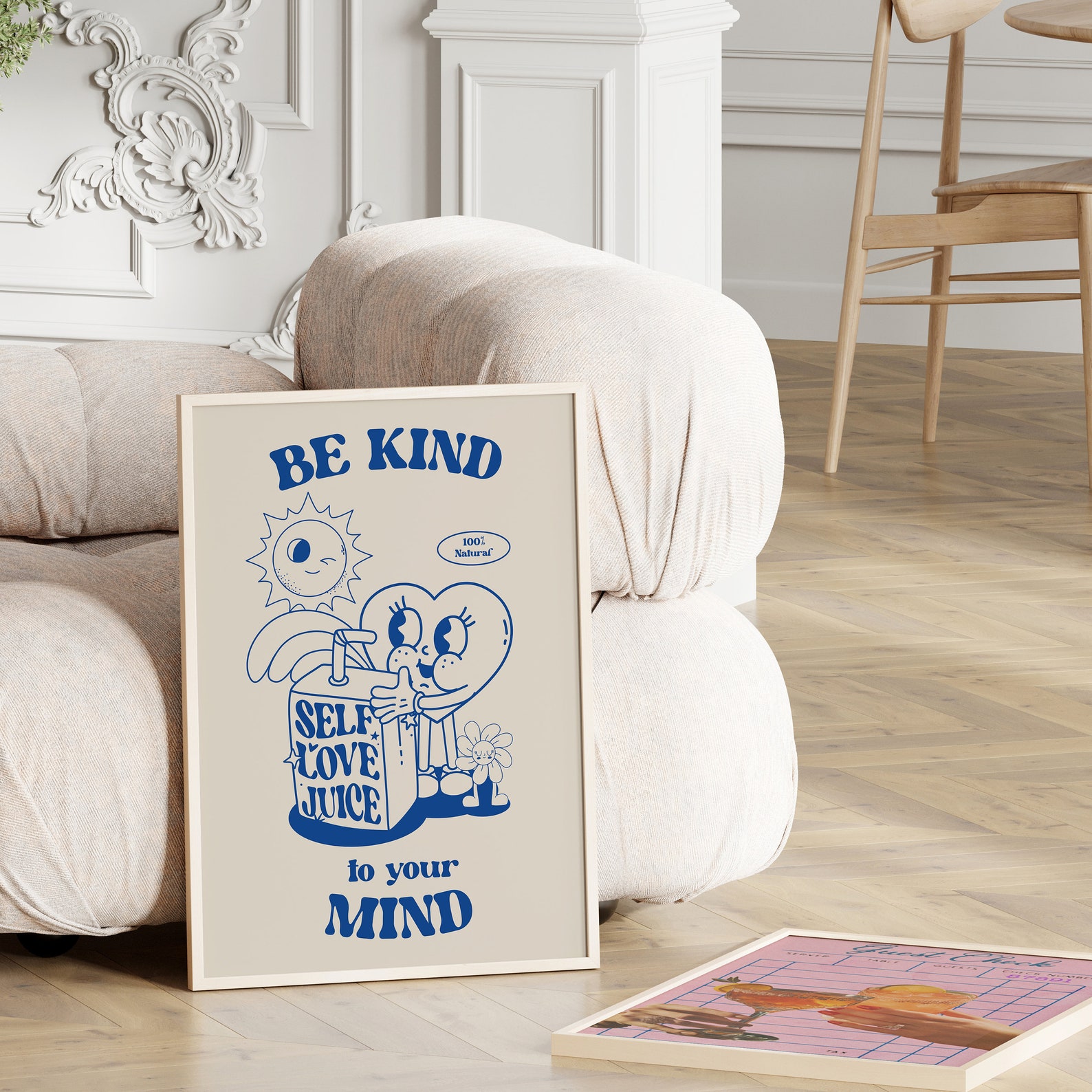 Be Kind to Your Mind Art, 70s Retro Groovy Art, Blue Ink Drawing Retro ...