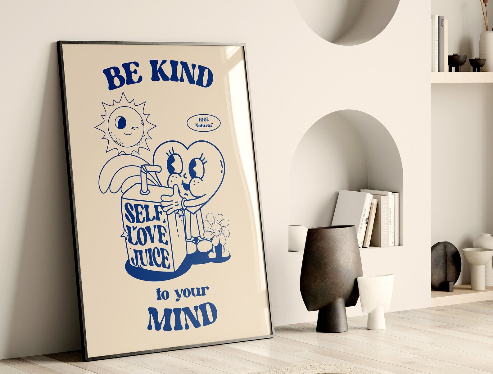 Be Kind to Your Mind Art, 70s Retro Groovy Art, Blue Ink Drawing Retro ...