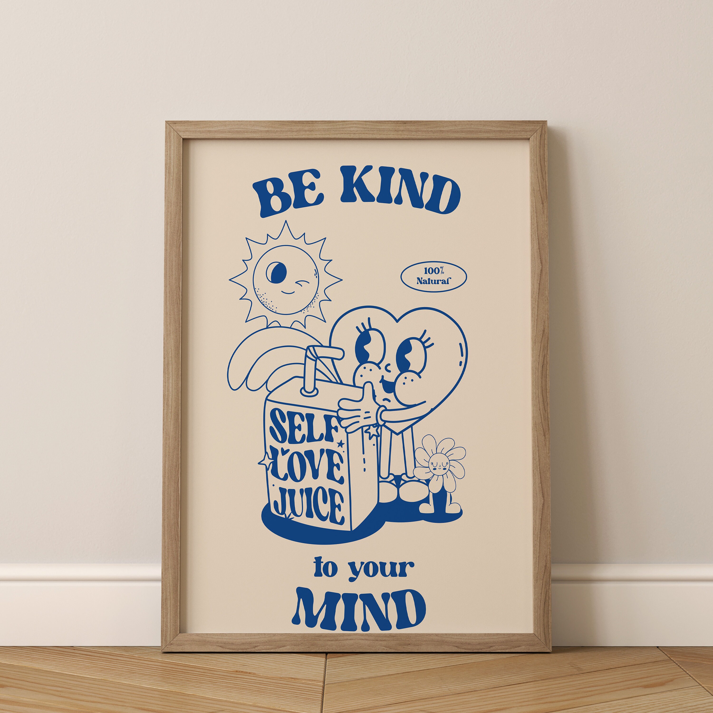 Be Kind to Your Mind Art, 70s Retro Groovy Art, Blue Ink Drawing Retro ...