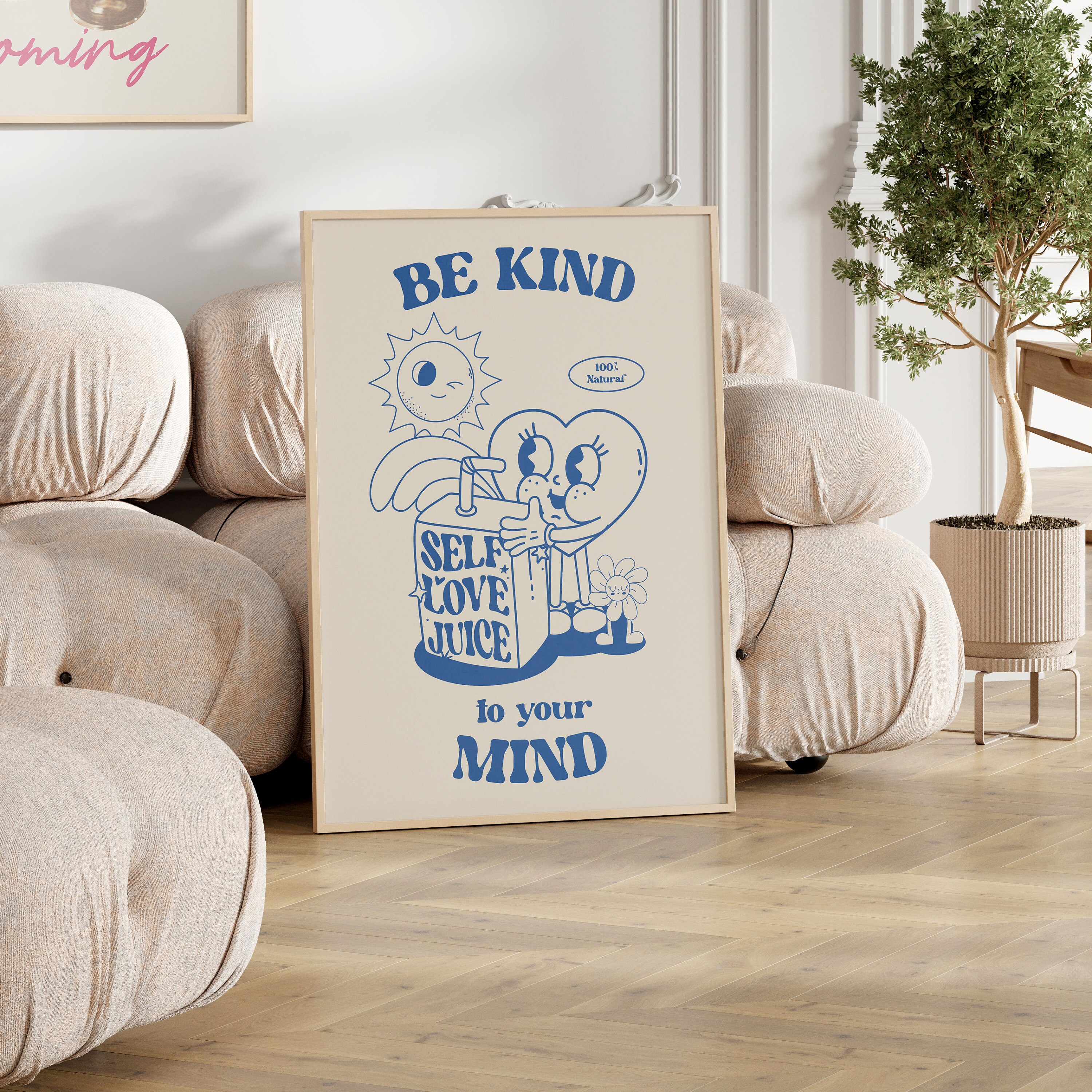 Be Kind to Your Mind Art, 70s Retro Groovy Art, Blue Ink Drawing Retro ...
