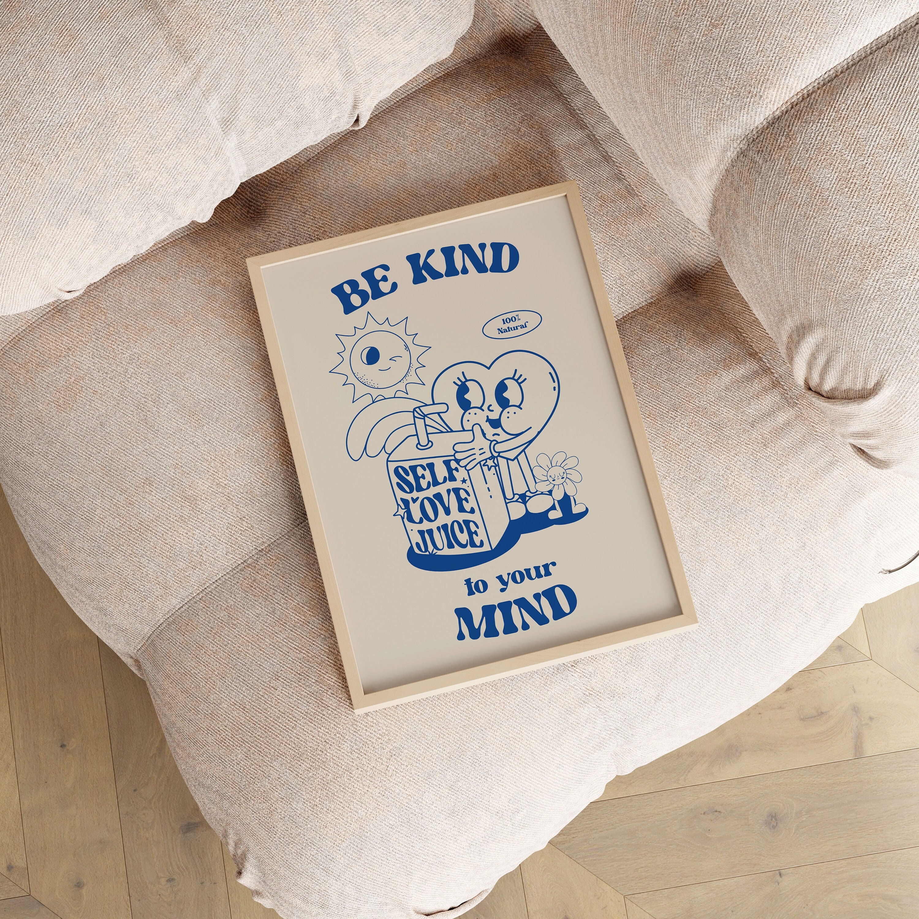 Be Kind to Your Mind Art, 70s Retro Groovy Art, Blue Ink Drawing Retro ...