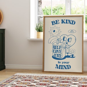 Be Kind to Your Mind Art, 70s Retro Groovy Art, Blue Ink Drawing Retro ...