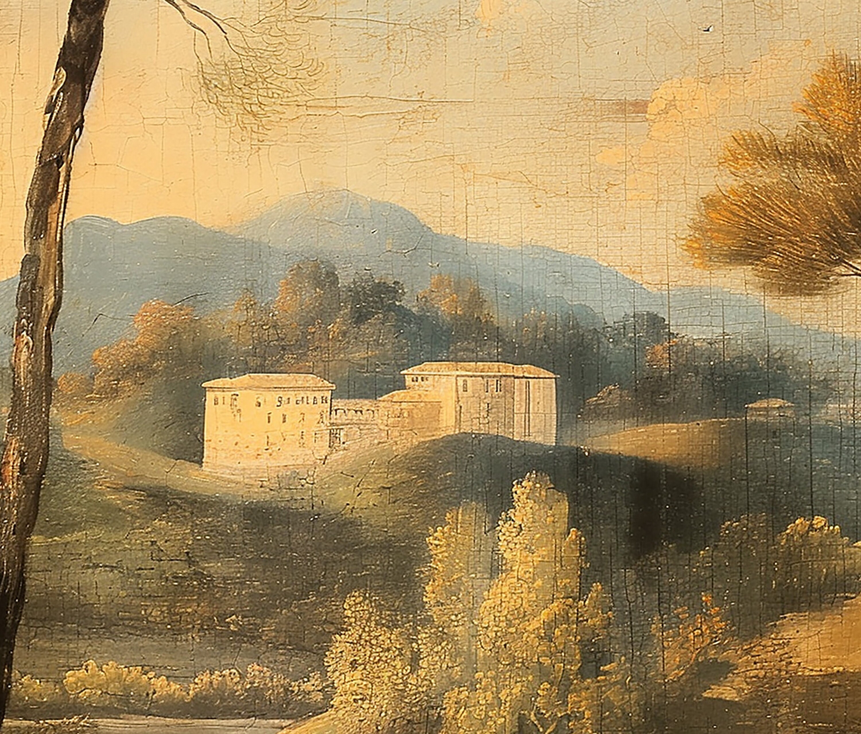 Castle Overlooking Serene Landscape Print | Vintage Home Decor ...