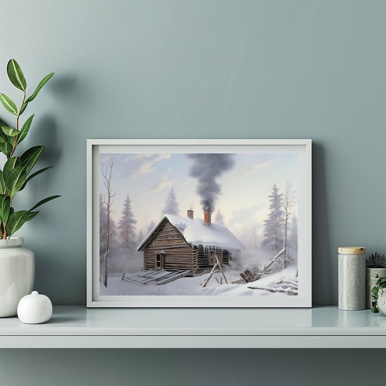 The Snowy Cabin Print Vintage Home Décor PRINTABLE 542 - Etsy