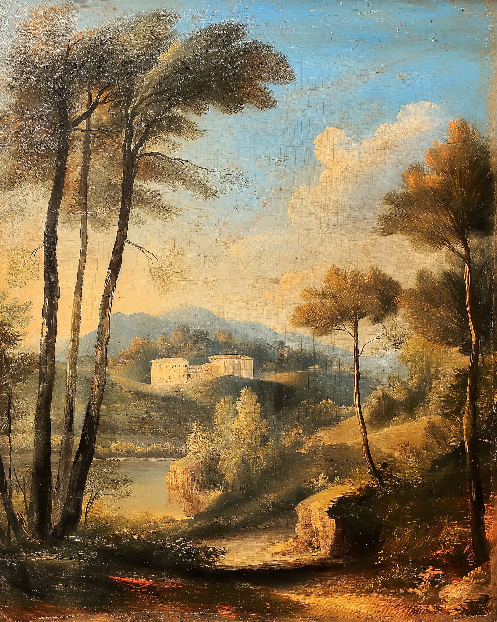 Castle Overlooking Serene Landscape Print | Vintage Home Decor ...