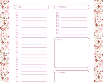 Printable Floral Theme to Do List - Etsy