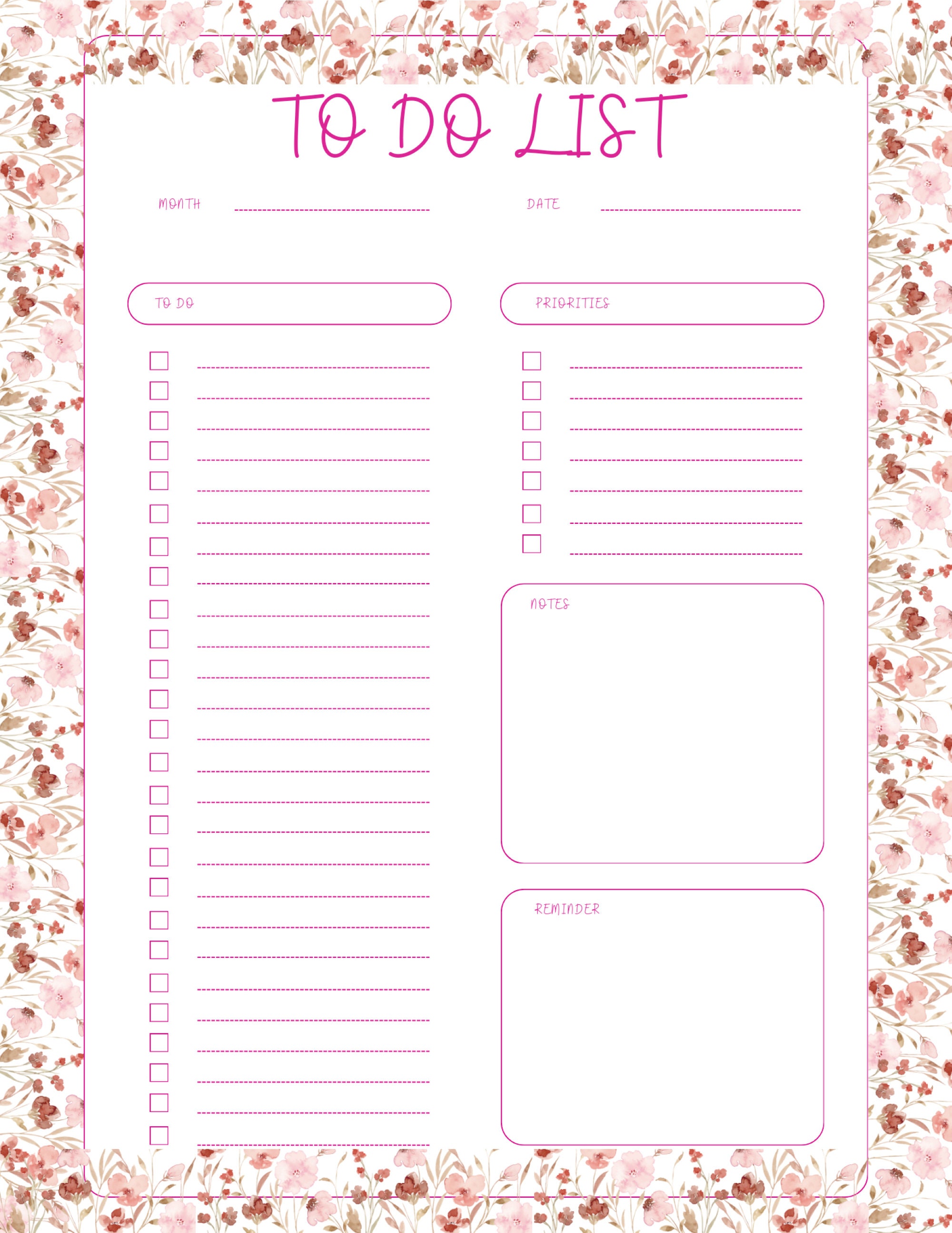 Printable Floral To-do-list - Etsy