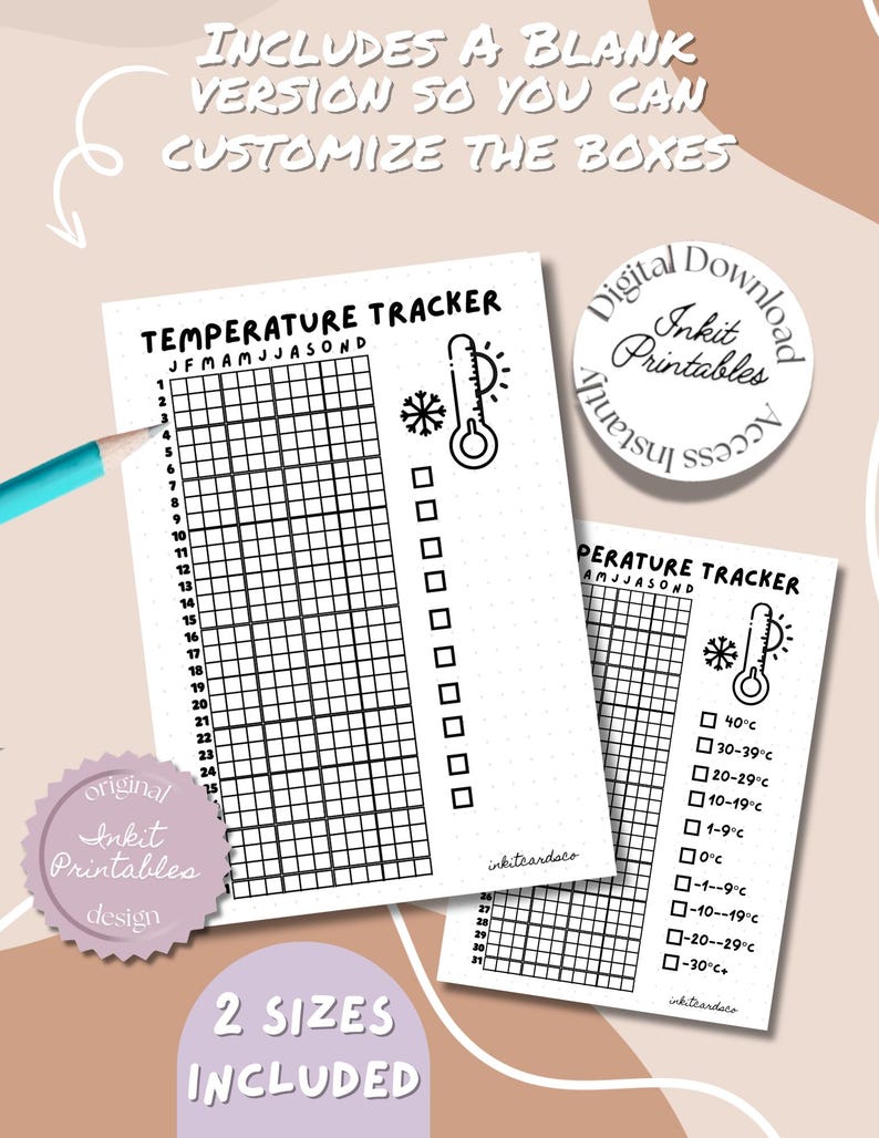 Temperature Tracker, Weather Tracker, Printable BUJO Template, BUJO ...