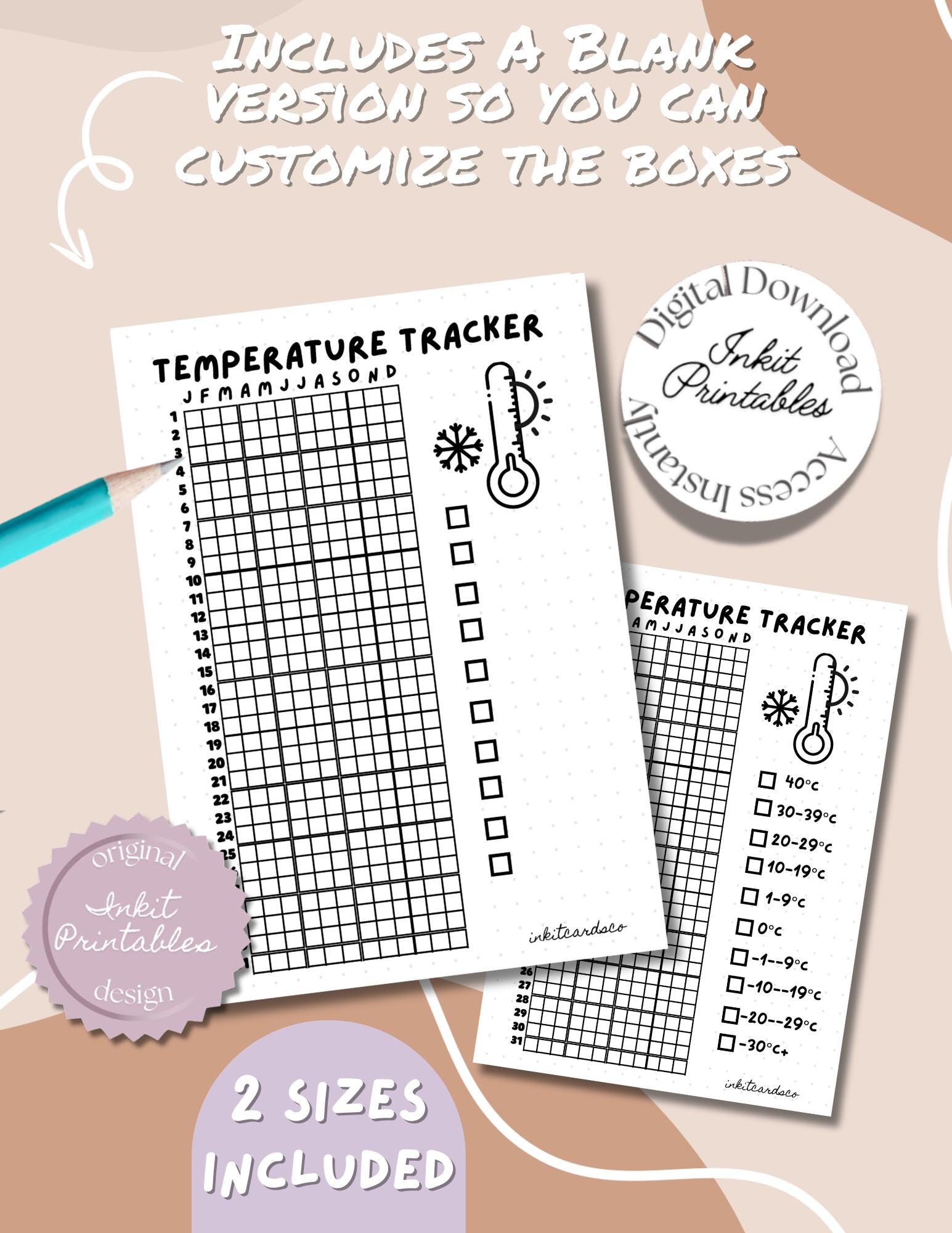 Temperature Tracker, Weather Tracker, Printable BUJO Template, BUJO ...