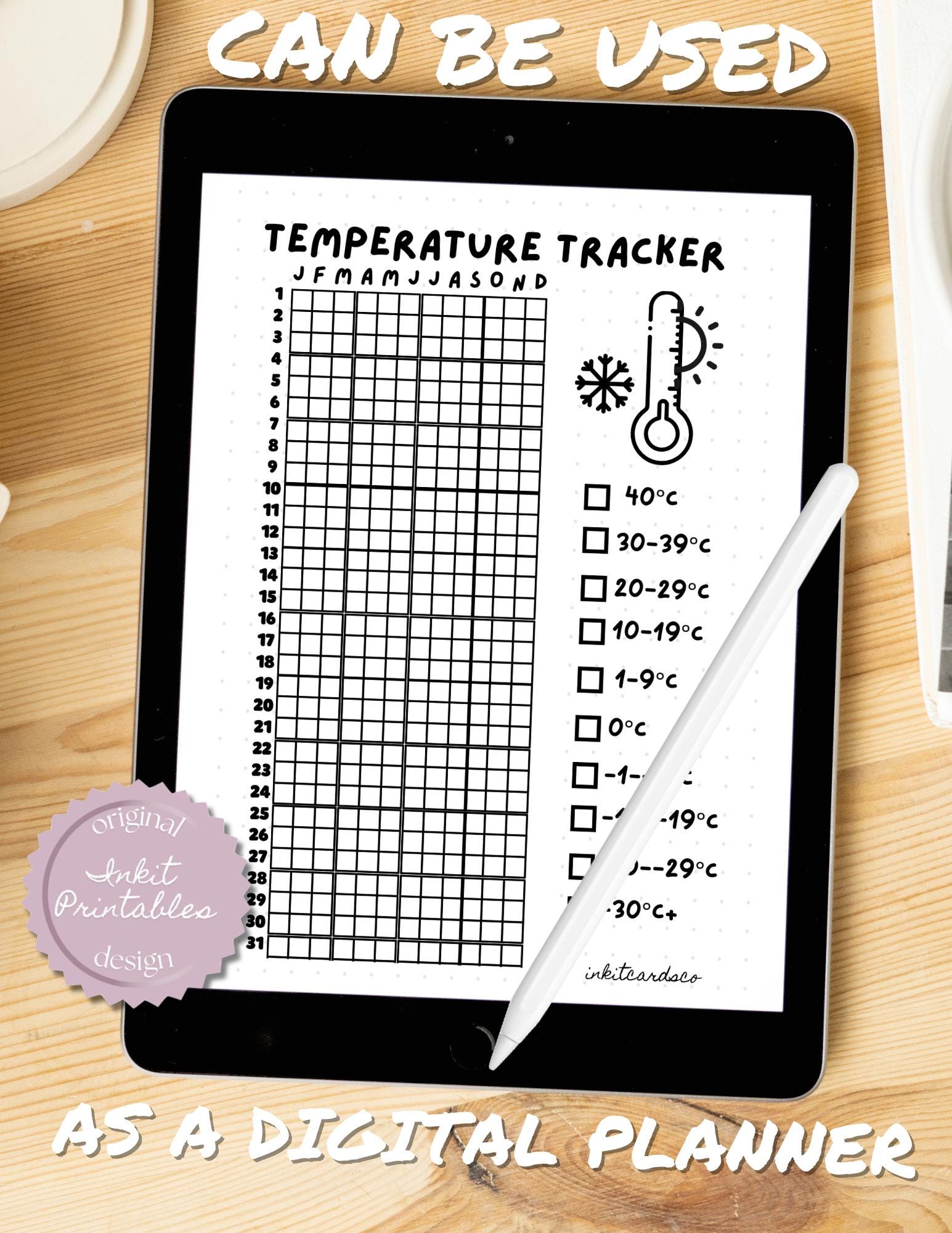 Temperature Tracker, Weather Tracker, Printable BUJO Template, BUJO ...