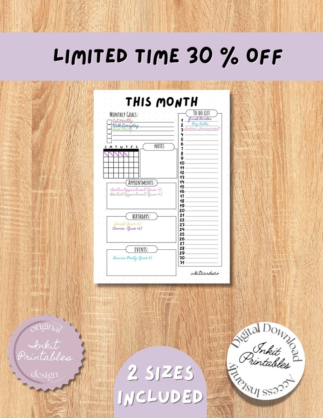 Monthly Planner, Printable BUJO Template, Monthly Printable Template ...