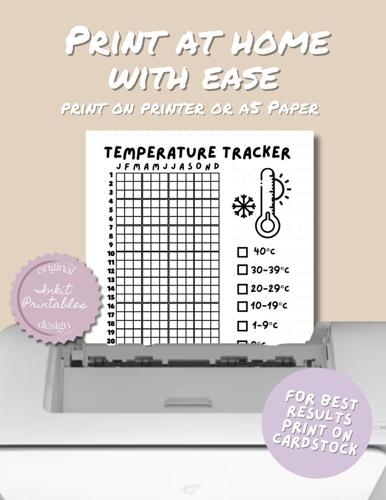 Temperature Tracker, Weather Tracker, Printable BUJO Template, BUJO ...
